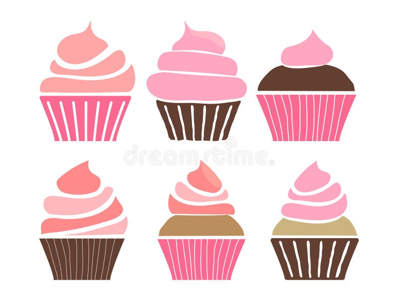 Pink Cupcake Illustration Set or Muffin Icon for Bakery Stock Vector ...