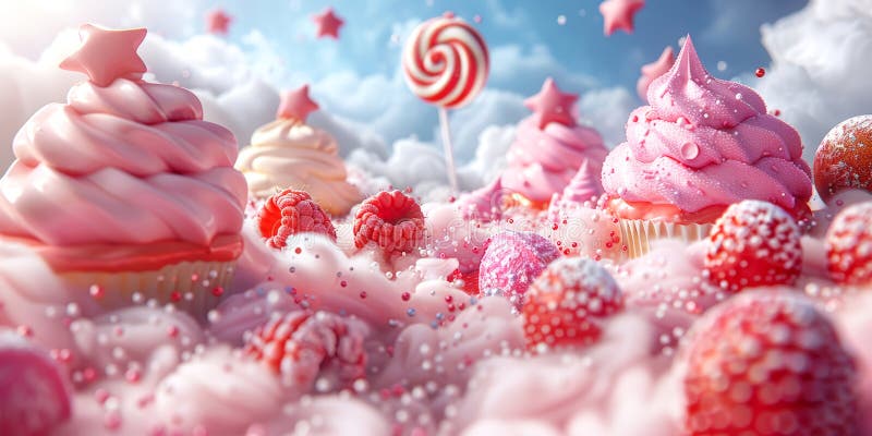 Pink Cupcakes with Star Decorations, Surrounded by Raspberries and ...