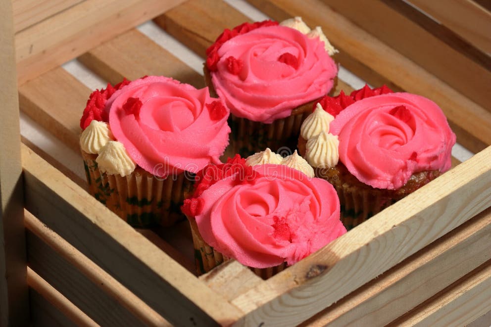 Pink Cupcakes on Texture Background Stock Image - Image of cake ...
