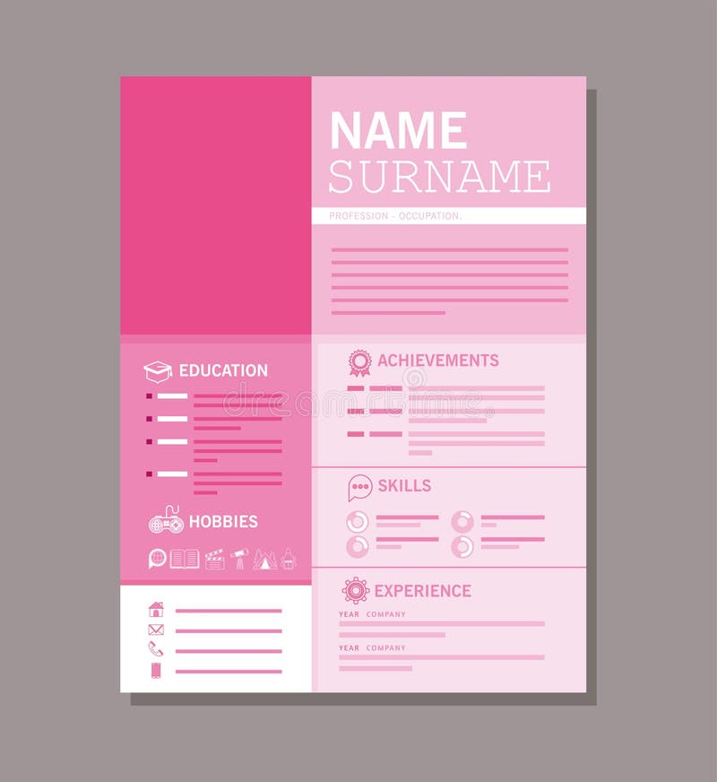 Pink curriculum vitae stock vector. Illustration of form - 240004745
