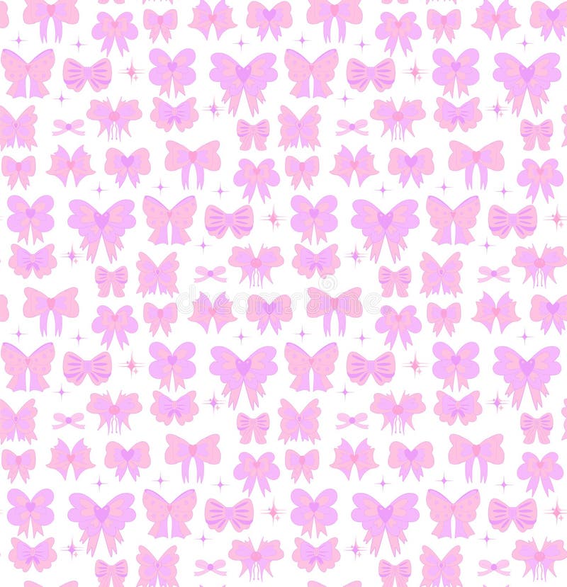 Cute Coquette Pattern Seamless Pink Ribbon Bow Isolated on White ...