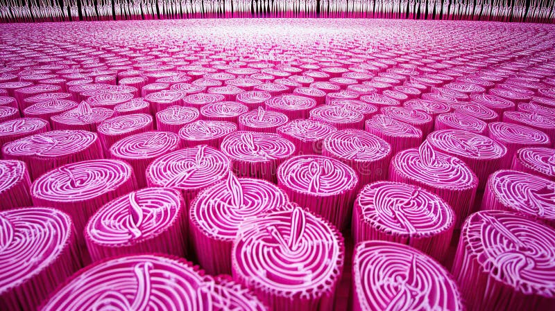 Pink Cylindrical Art Installation, Rows, Forest Background, Event ...