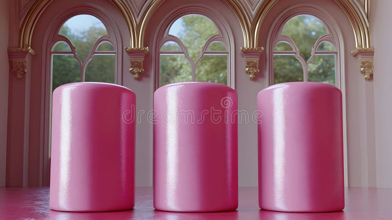 Pink Cylindrical 3D Render in Elegant Room Stock Illustration ...