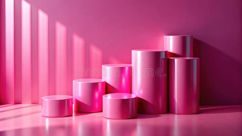 Pink Cylindrical Display Platforms in a Sunlit Room. Generative AI ...