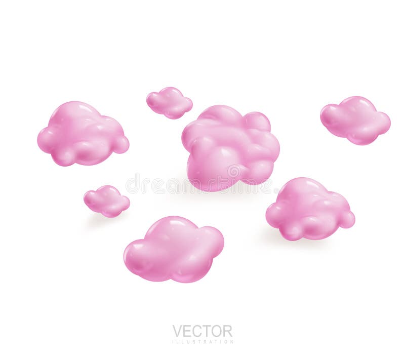 Pink 3d Clouds Set Isolated on a White Background. Render Plastic ...