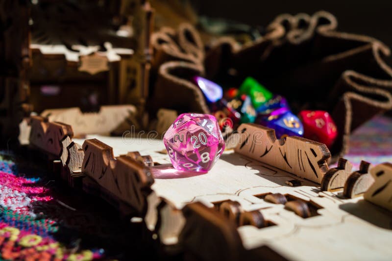 Pink d20 and dice tower stock photo. Image of people - 246863966