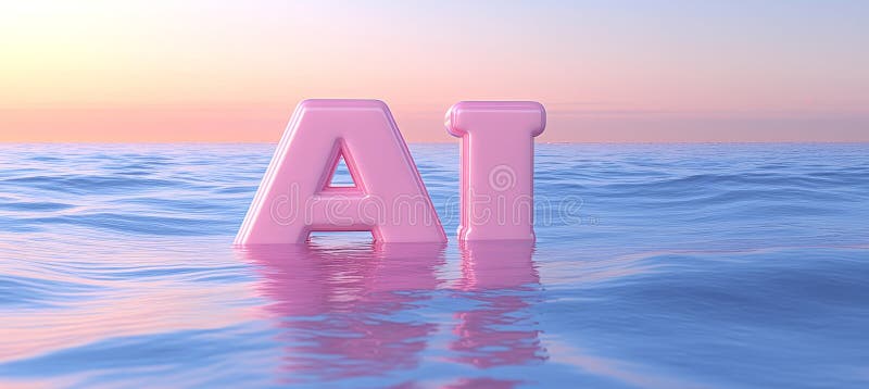 Pink 3D Letters AI Floating on Calm Water, Symbolizing Artificial ...