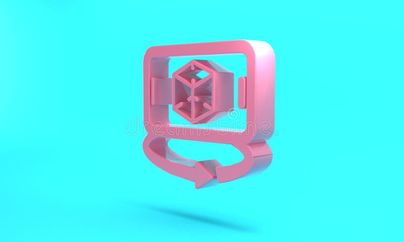 Pink 3d Modeling Icon Isolated on Turquoise Blue Background. Augmented ...
