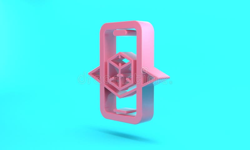Pink 3d Modeling Icon Isolated on Turquoise Blue Background. Augmented ...