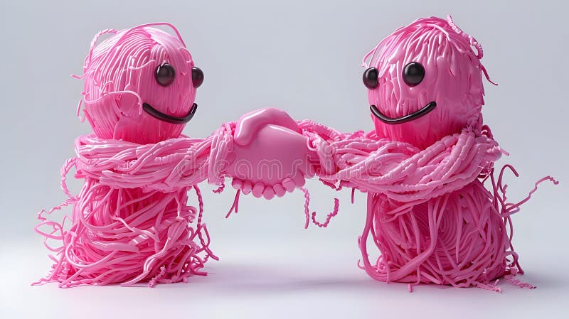 Pink 3D Render of Two Figures Shaking Hands Stock Illustration ...