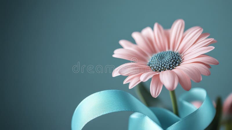 Pink Daisy Flower with a Light Blue Ribbon Stock Illustration ...