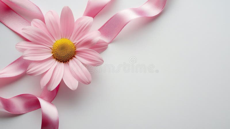 Pink Daisy Flower with Pink Ribbons on White Background Stock ...