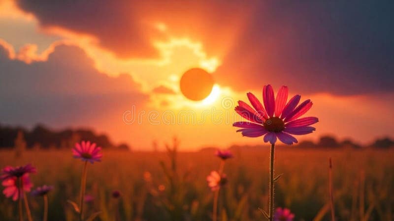 Pink Daisy Flowers in the Foreground Stock Illustration - Illustration ...