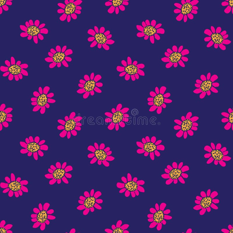 Pink Daisy Flowers Seamless Vector Pattern on Navy Stock Illustration ...
