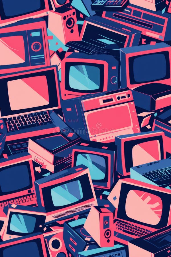 Pink and Dark Blue Computer Components Seamless Pattern Background for ...