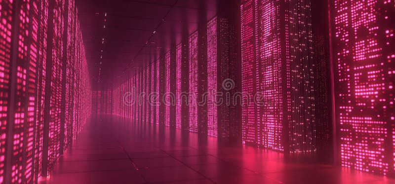 Pink Data Center Corridor stock illustration. Illustration of data ...