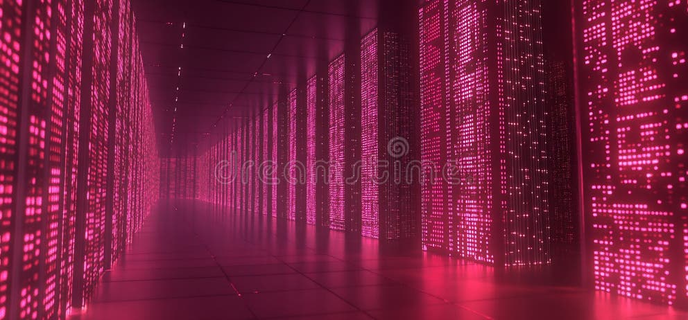 Pink Data Center Corridor stock illustration. Illustration of data ...