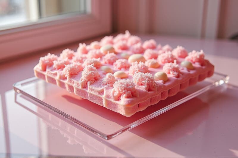Pink Decorative Waffle on Glass Plate by Sunny Window Stock ...