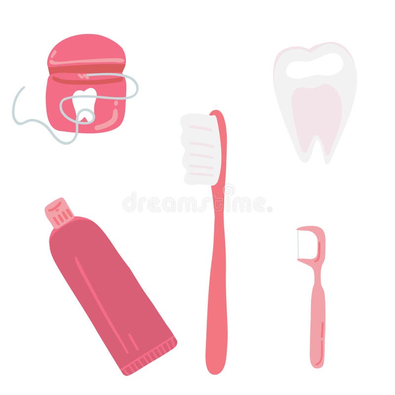 Pink Dental Tools Flat Design with Tooth Stock Vector - Illustration of ...