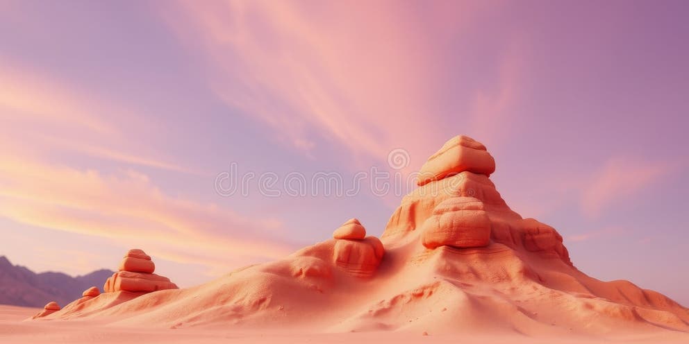 Pink Desert Landscape with Rock Formations Stock Illustration ...