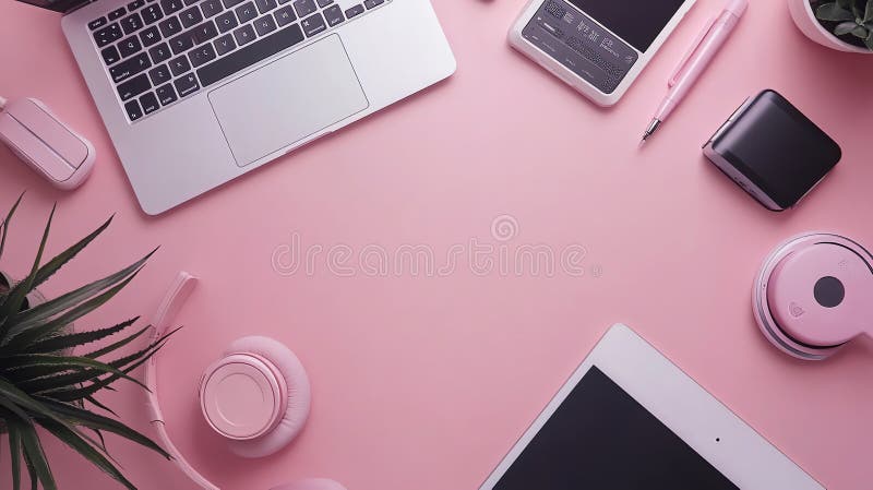 Pink Desk Setup Illustration Stock Photos - Free & Royalty-Free Stock ...