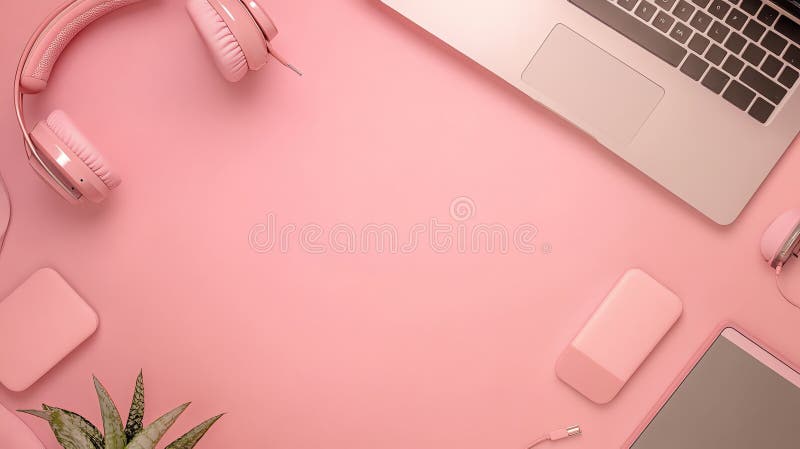 Pink Desk Setup Illustration Stock Image - Image of girly, trendy ...