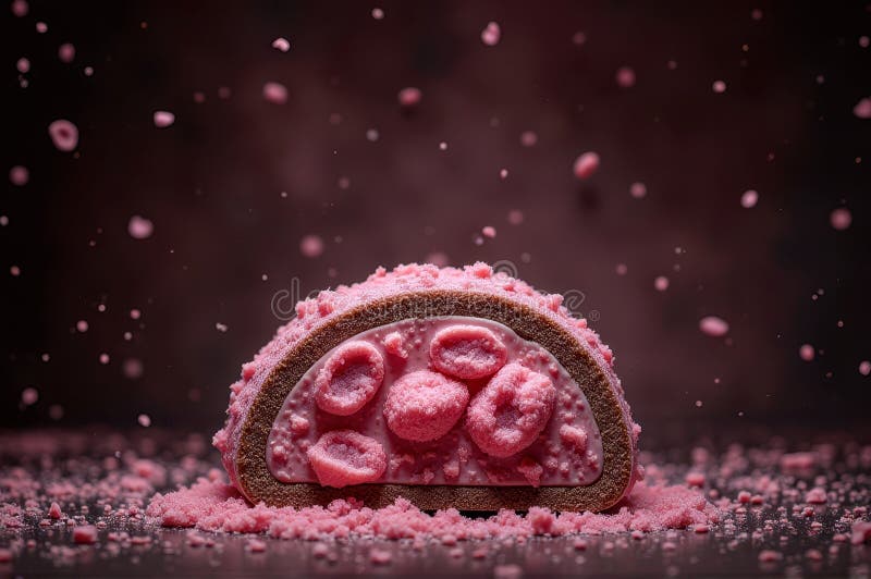 Pink Dessert Taco with Sprinkles and Cereal Against a Dark Background ...