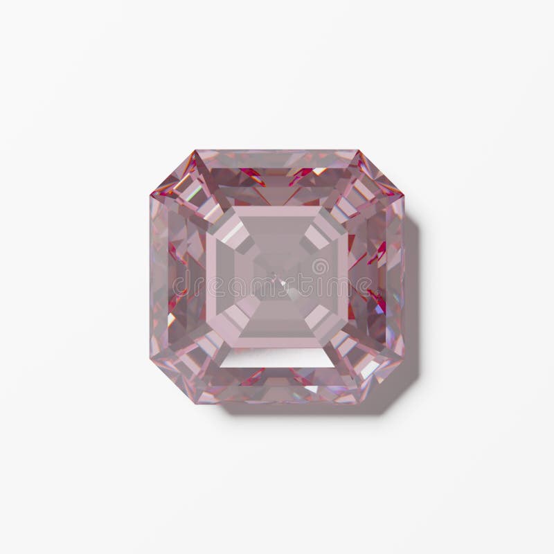 Pink Diamond Emerald Square Cut Isolated on White Background Stock ...