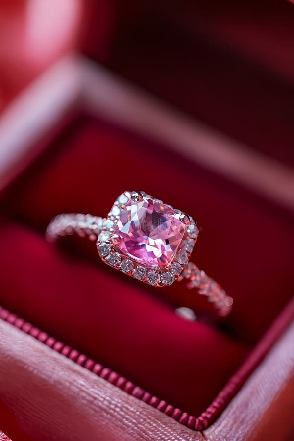 A Pink Diamond Ring in a Red Box. Generative AI Stock Photo - Image of ...