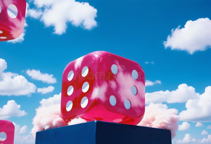 Pink Dice on Blue Platform with Cloudy Backdrop Stock Illustration ...