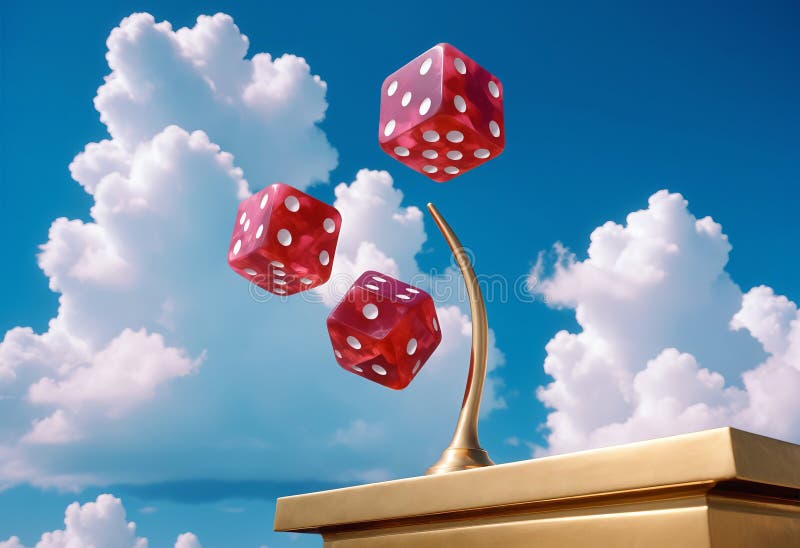 Pink Dice on Blue Platform with Cloudy Backdrop Stock Illustration ...