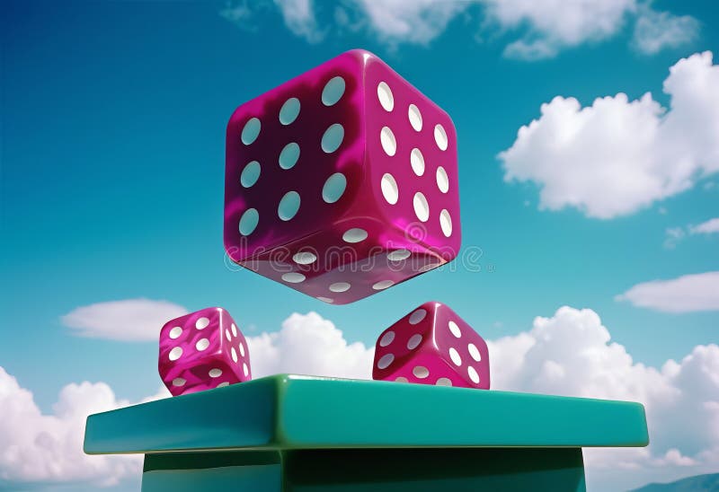 Pink Dice on Blue Platform with Cloudy Backdrop Stock Illustration ...