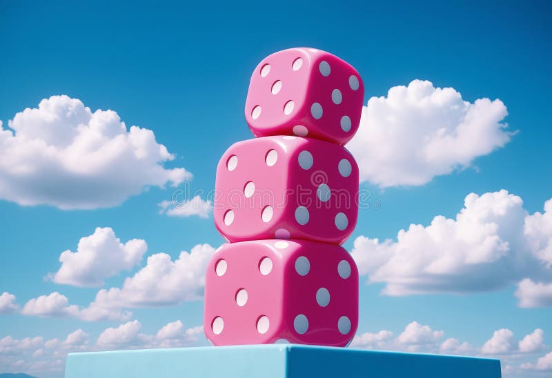 Pink Dice on Blue Platform with Cloudy Backdrop Stock Illustration ...