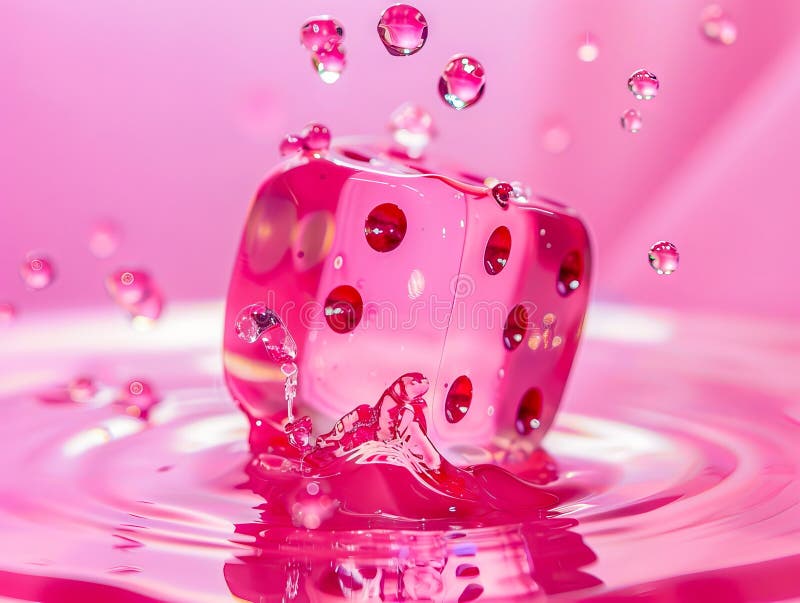 A Pink Dice is Falling into Water Stock Image - Image of water, splash ...