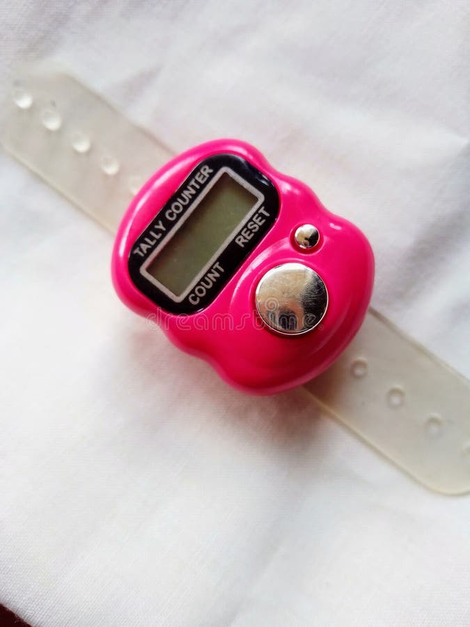 Pink Digital Tally Counter Device on White Fabric Background Stock ...