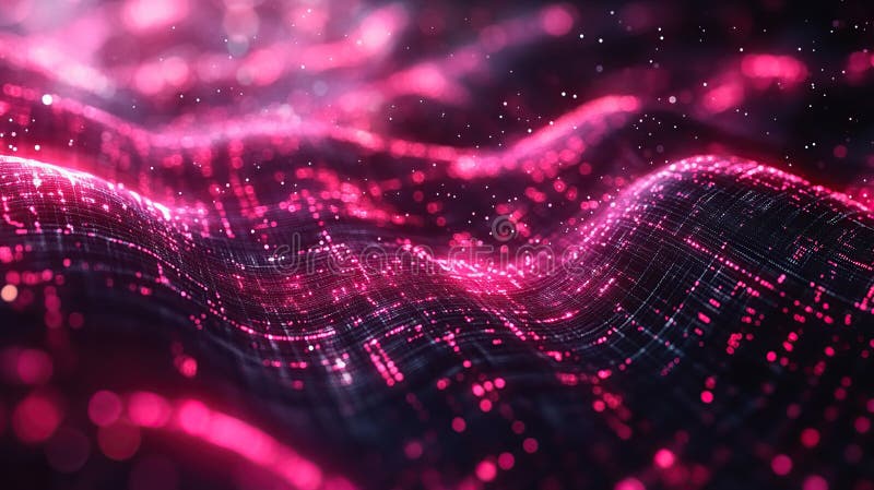Pink Digital Wave Background, Glowing Particles, Abstract Tech Design ...
