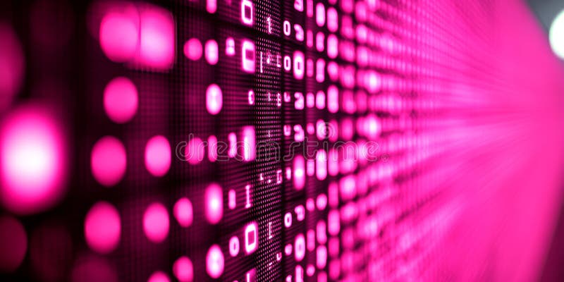 Pink Digits Of Binary Computer Programming Code On Dark Background Of Abstract Computer Screen
