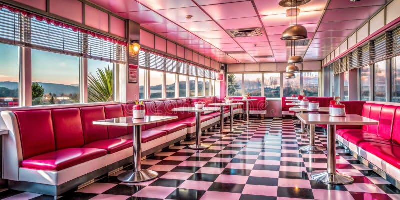 A Pink Diner with Black and White Checkered Floor. Generative AI Image ...