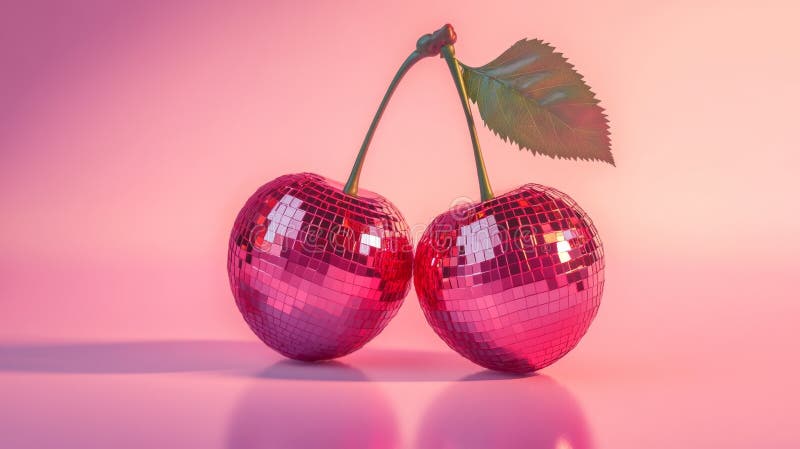 Pink Disco Ball Cherries on Gradient Background Stock Image - Image of ...