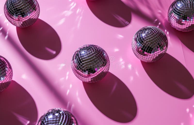 Pink Disco Ball Pattern Over Pink Background Stock Image - Image of ...
