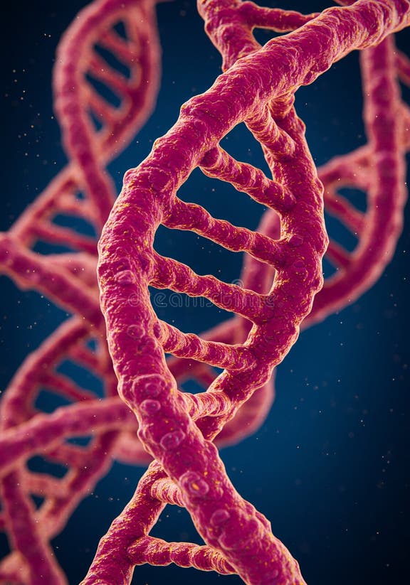 Pink DNA Helix 3D Rendering on Blue Background Stock Illustration ...