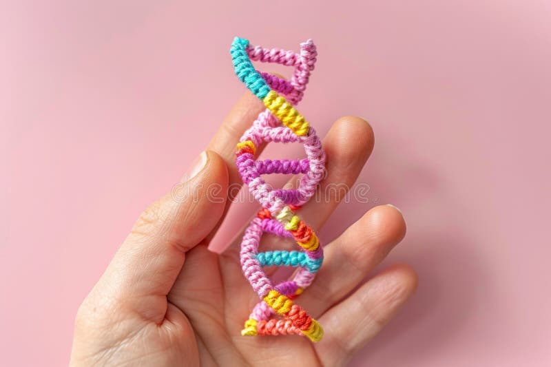 Pink DNA Helix Held by a Hand, Pastel Background, Soft and Scientific ...