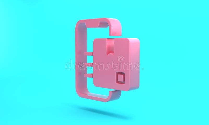 Pink Document Tracking Marker System Icon Isolated on Turquoise Blue ...