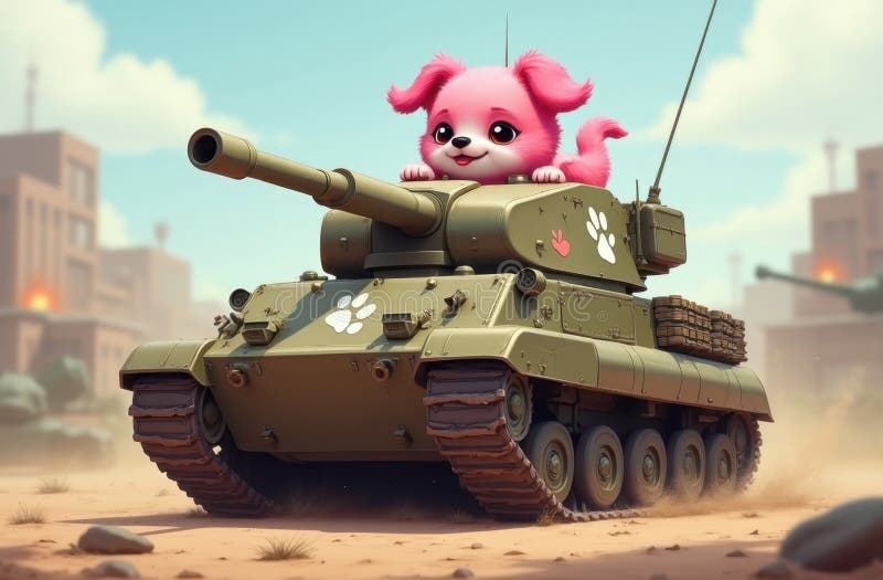 A Pink Dog Driving a Large Tank at 14-12-2024 Stock Illustration ...