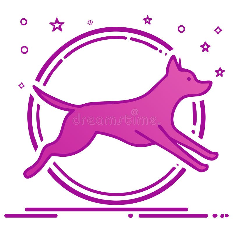 Pink Dog Jumping through a Circle with Stars Around, Vector ...