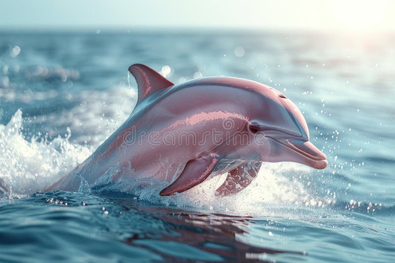 A Pink Dolphin is Swimming in the Ocean Stock Photo - Image of marine ...