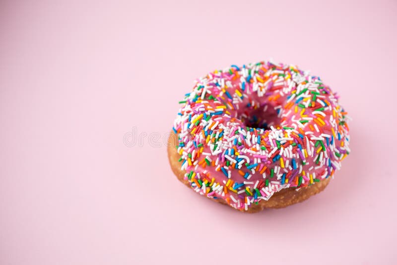 Pink Donut on Pink Background Stock Photo - Image of snack, bakery ...
