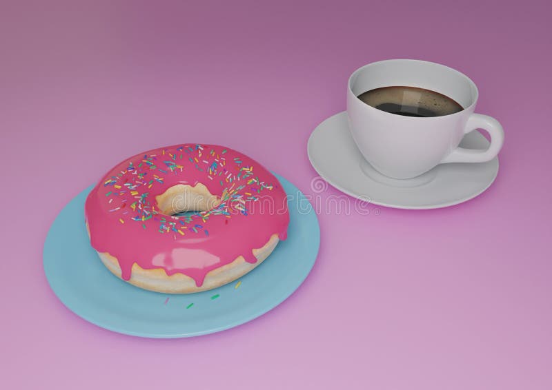Pink Donut and Coffee Cup. 3d Render Stock Illustration - Illustration ...