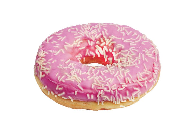 Pink Donut Decorated with Sprinkles Isolated on White Background Stock ...