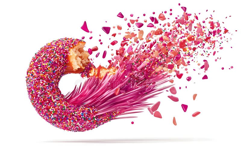 Pink Donut Exploding, Sprinkles Flying, White Background, Food ...